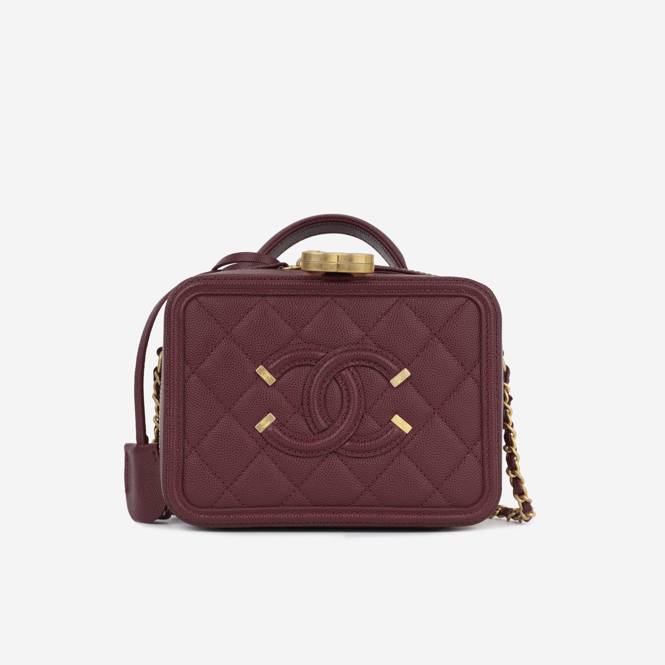Chanel - Small Filigree CC Vanity Case - Burgundy Caviar - 2019 – Bagista
