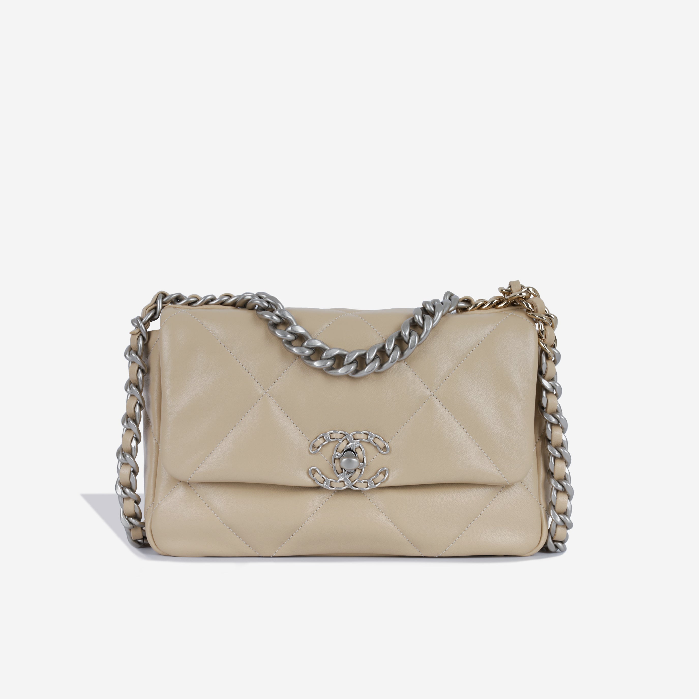 Chanel - Chanel 19 Flap Bag - Small - Beige Goatskin - MHW - Plaque – Bagista