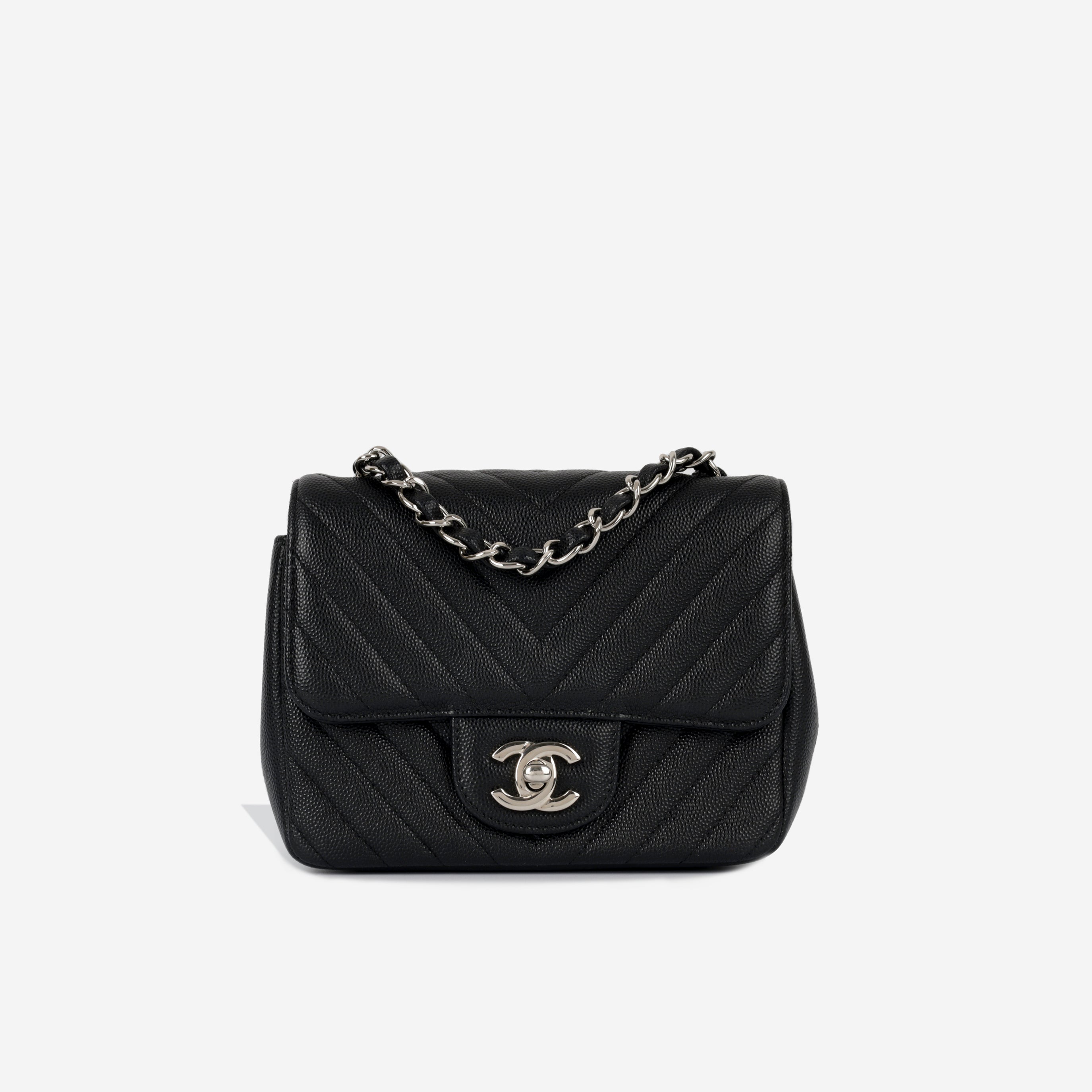 Chanel - Mini Square Classic Flap Bag - Black Caviar - SHW - Immaculate ...