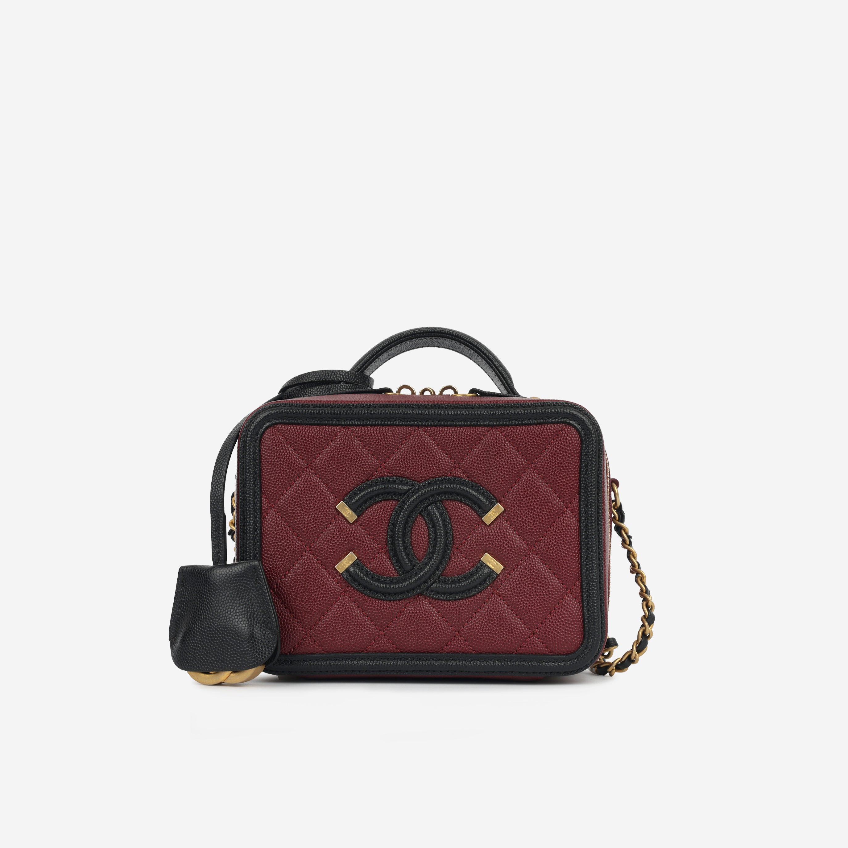 Chanel - Mini Filigree CC Vanity Case - Burgundy/Black Caviar - 2019 ...
