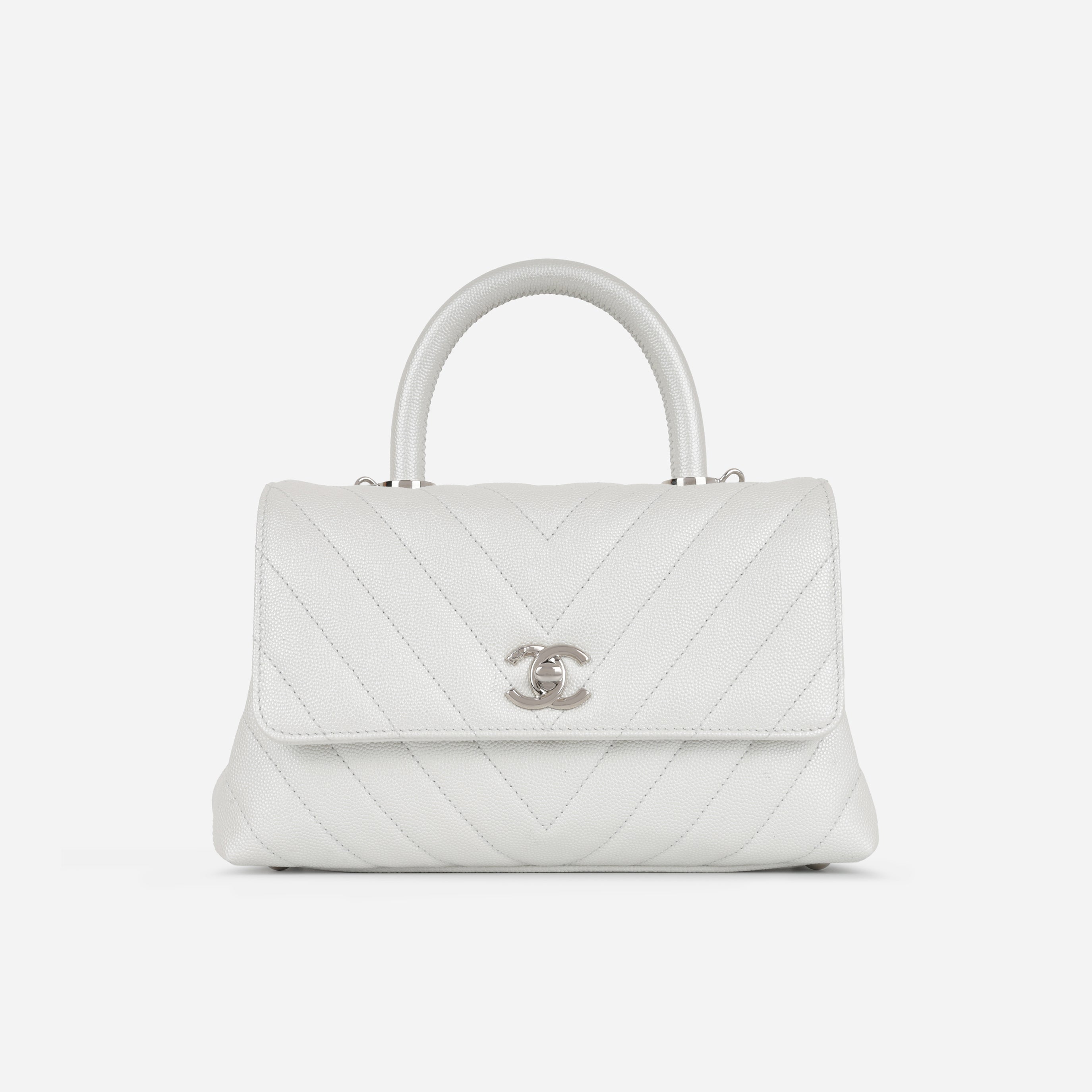 Chanel - Coco Handle - Small Coco Handle - Metallic White Chevron ...