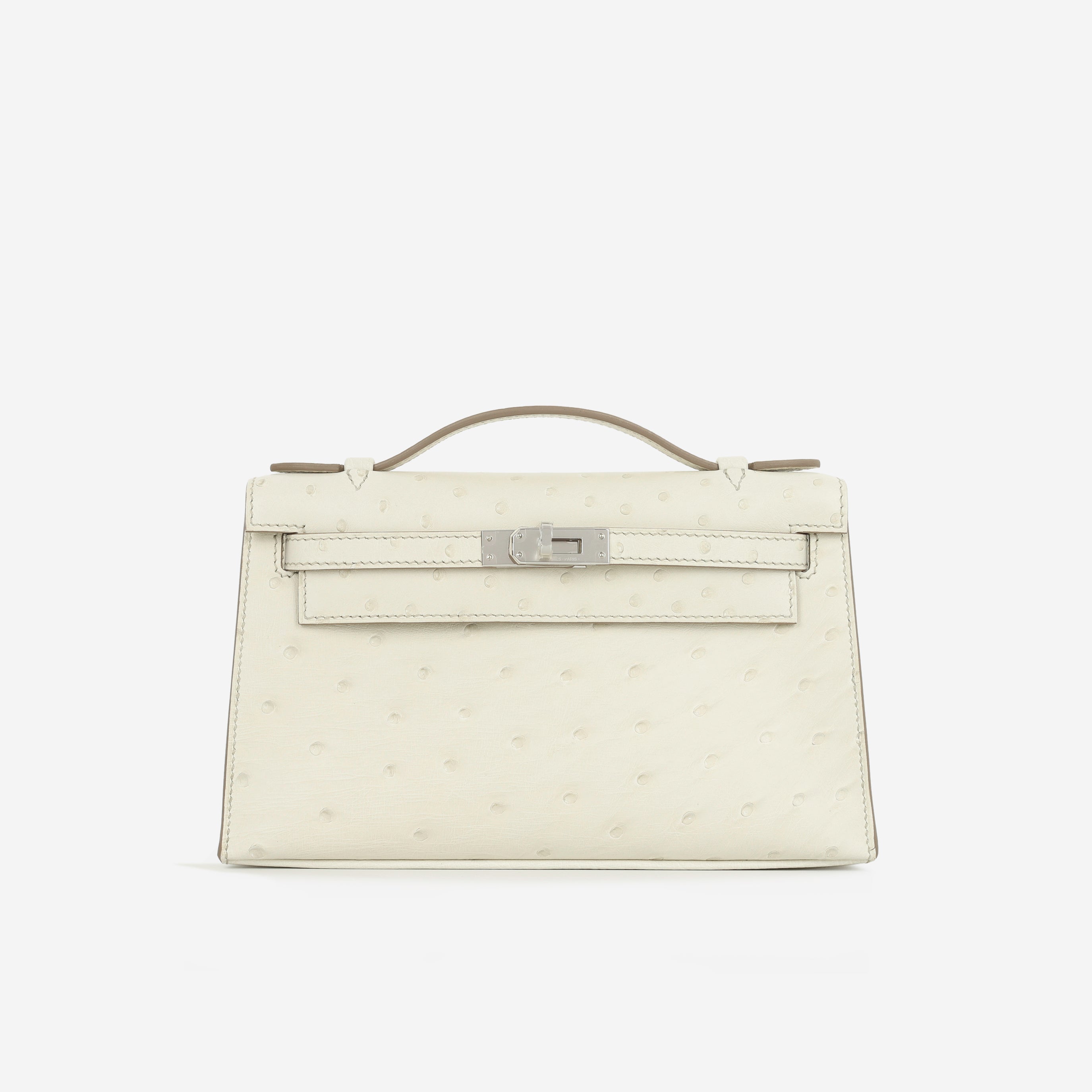 Hermès Kelly Pochette – Beton Ostrich | Palladium W Stamp 2024 – Bagista