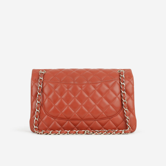 Chanel Jumbo Classic Flap Brick Red Lambskin Champagne Gold Hardware ...
