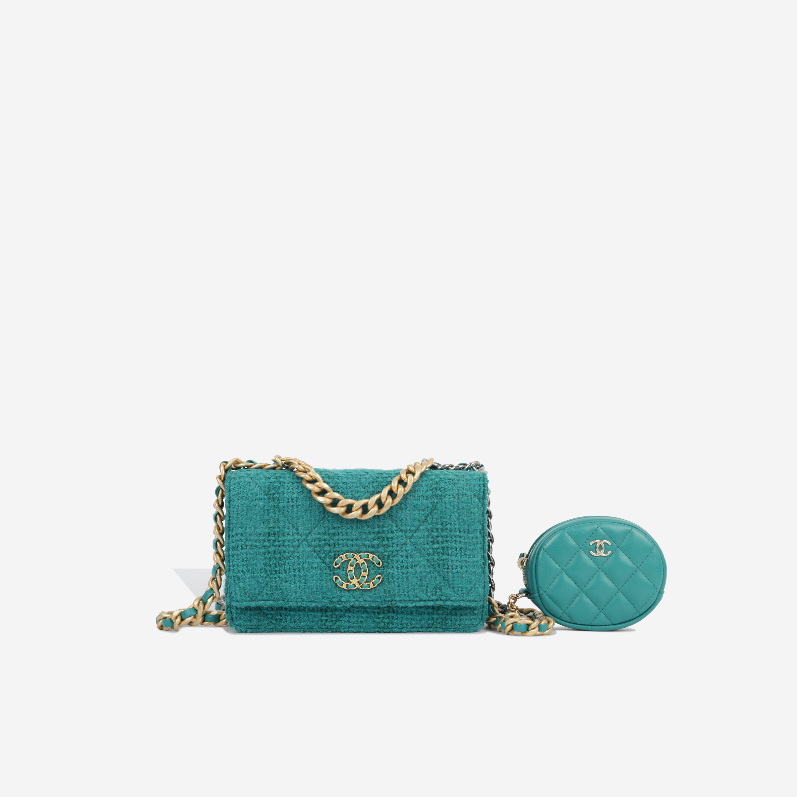 Chanel - Chanel 19 Flap WOC and Pouch - Teal Green Tweed - Excellent ...