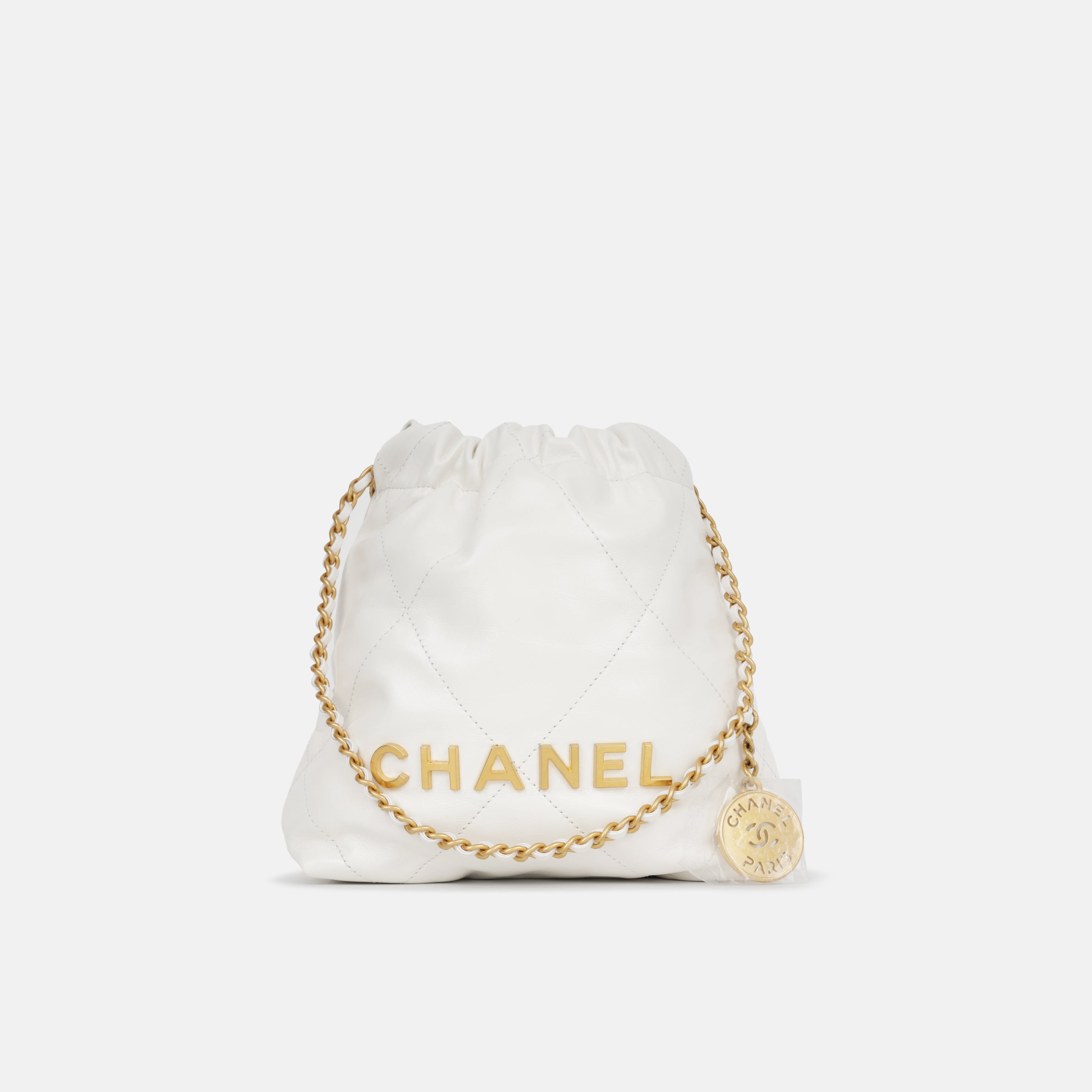 Chanel - 22 Mini Handbag - White Crumpled Calfskin - GHW - Immaculate ...