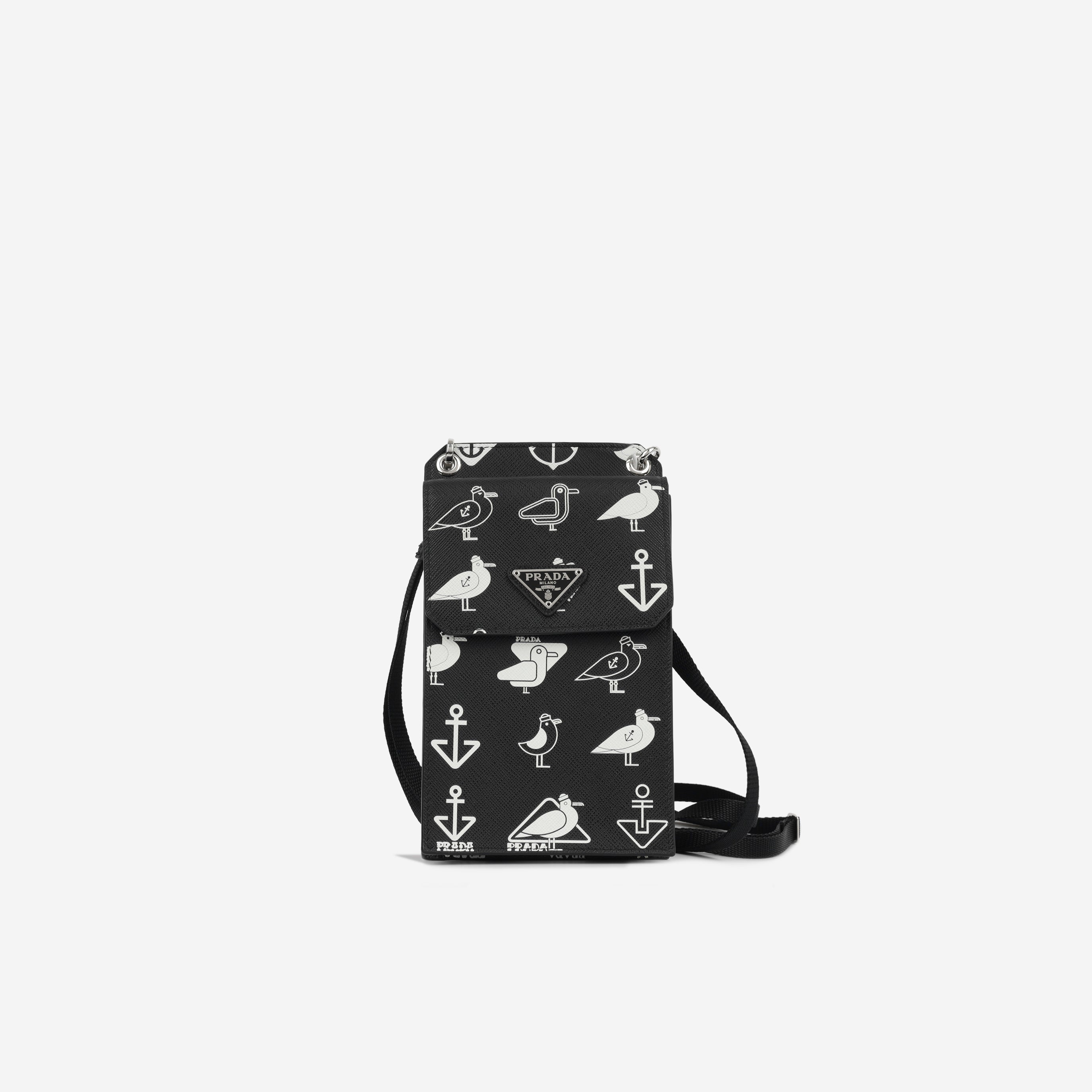 Prada - Phone Case - Black Saffiano with Seagull Print - SHW - Unused ...