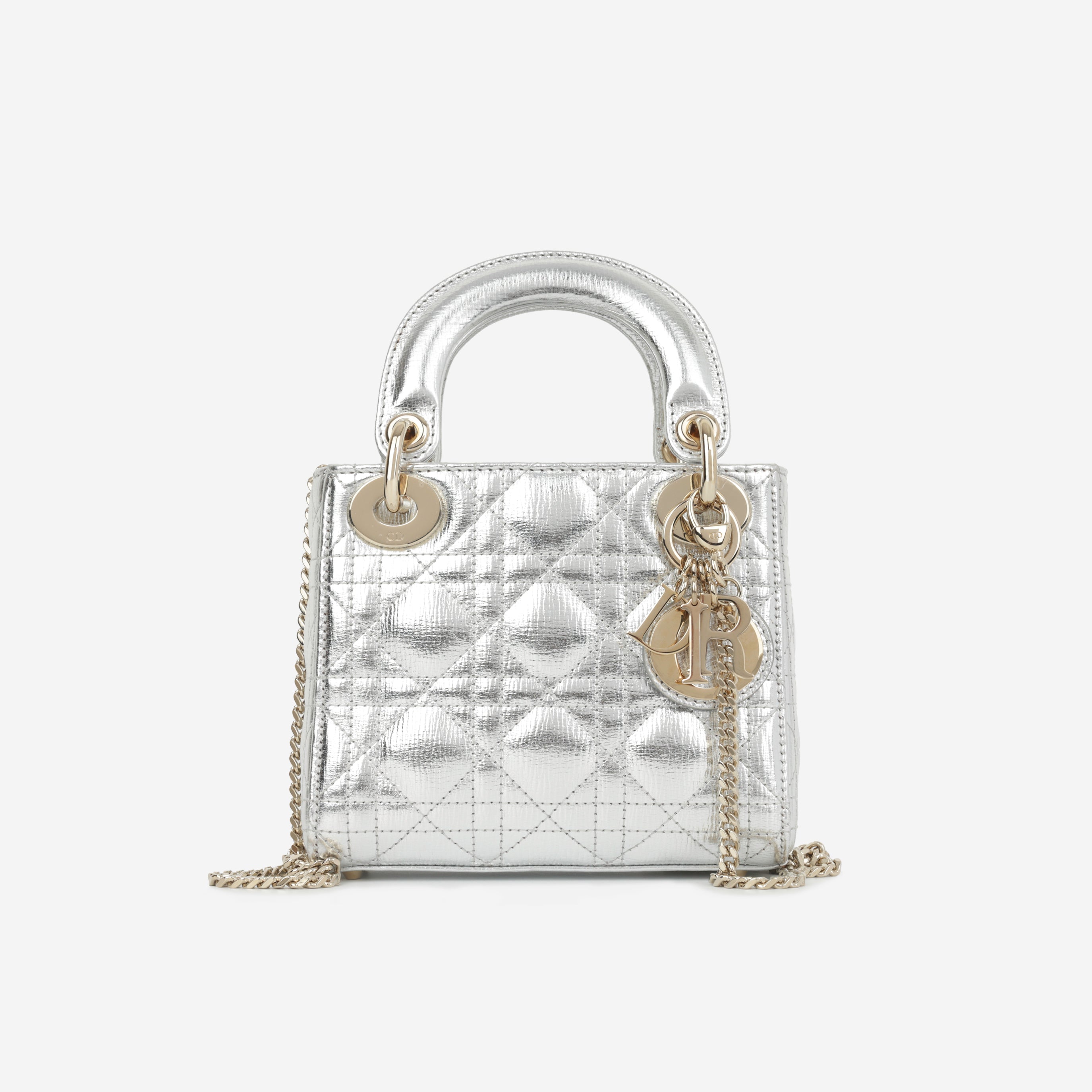 Dior - Mini Lady Dior - Silver Calfskin Leather CGHW - 2016 - Excellent ...