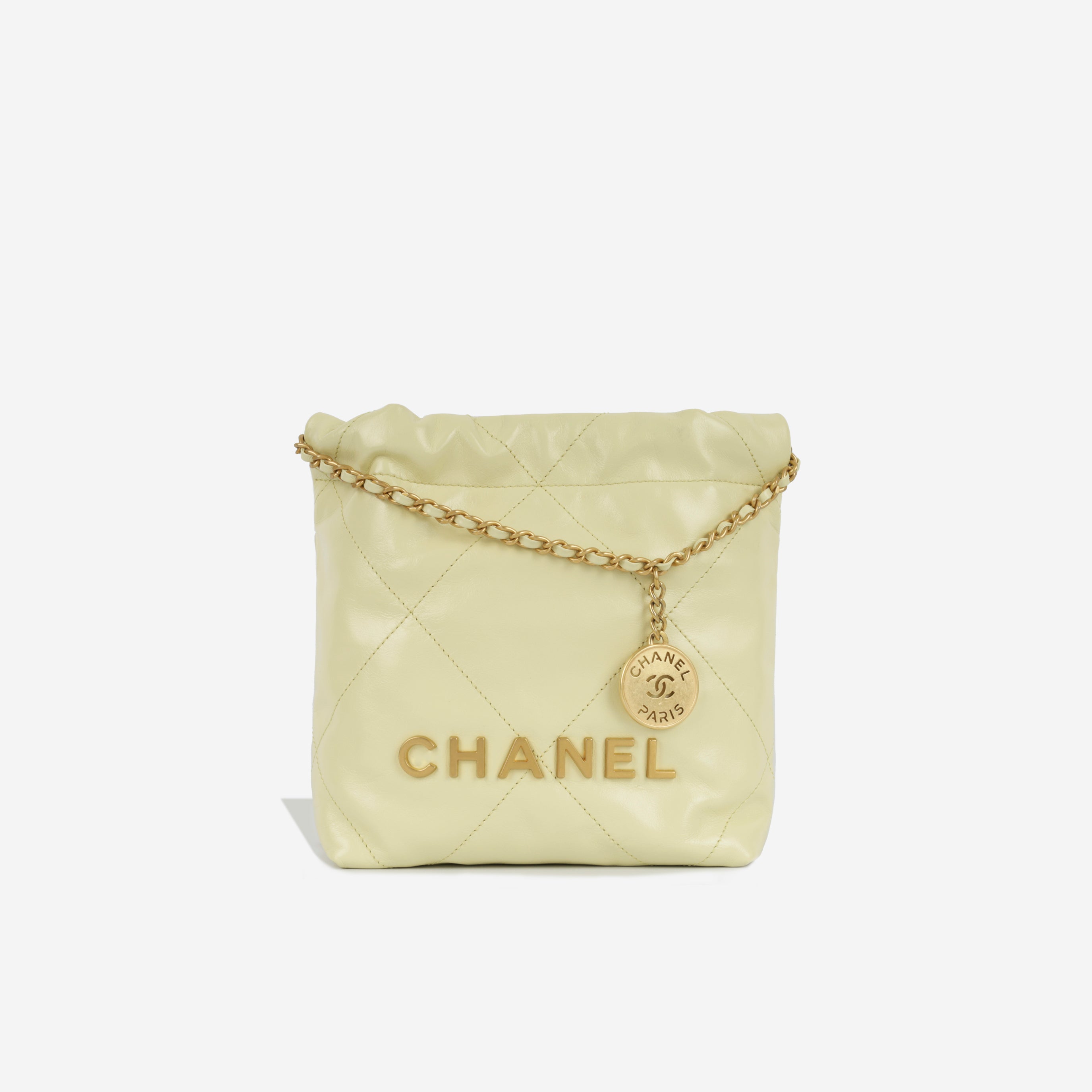 Chanel - 22 Mini Handbag - Light Yellow Shiny Crumpled Calfskin - GHW ...
