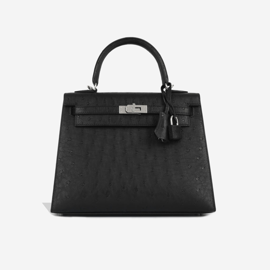 Herm s Kelly 25 Noir Ostrich PHW 2022 Brand New Bagista