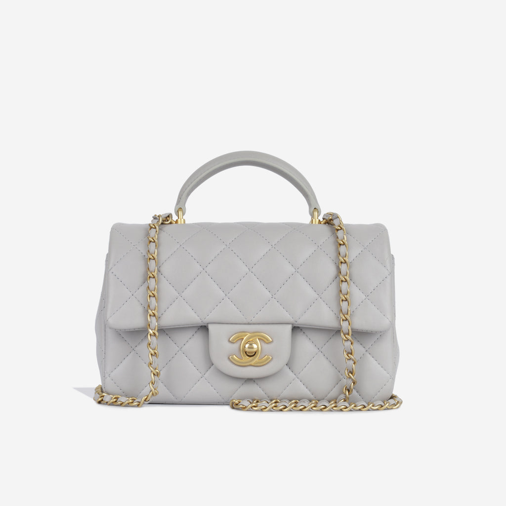 Chanel - Mini Top Handle Classic Flap - Grey Lambskin - GHW - Pre-Loved ...