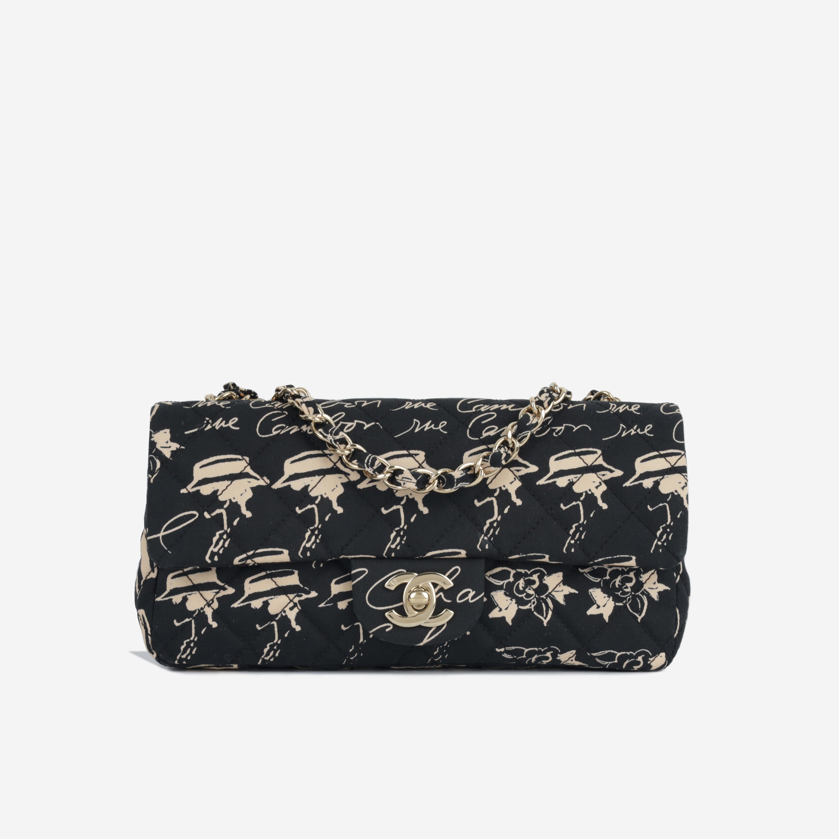 Chanel - Vintage Coco Print Fabric Flap - Black / Beige CGHW - 2005 ...