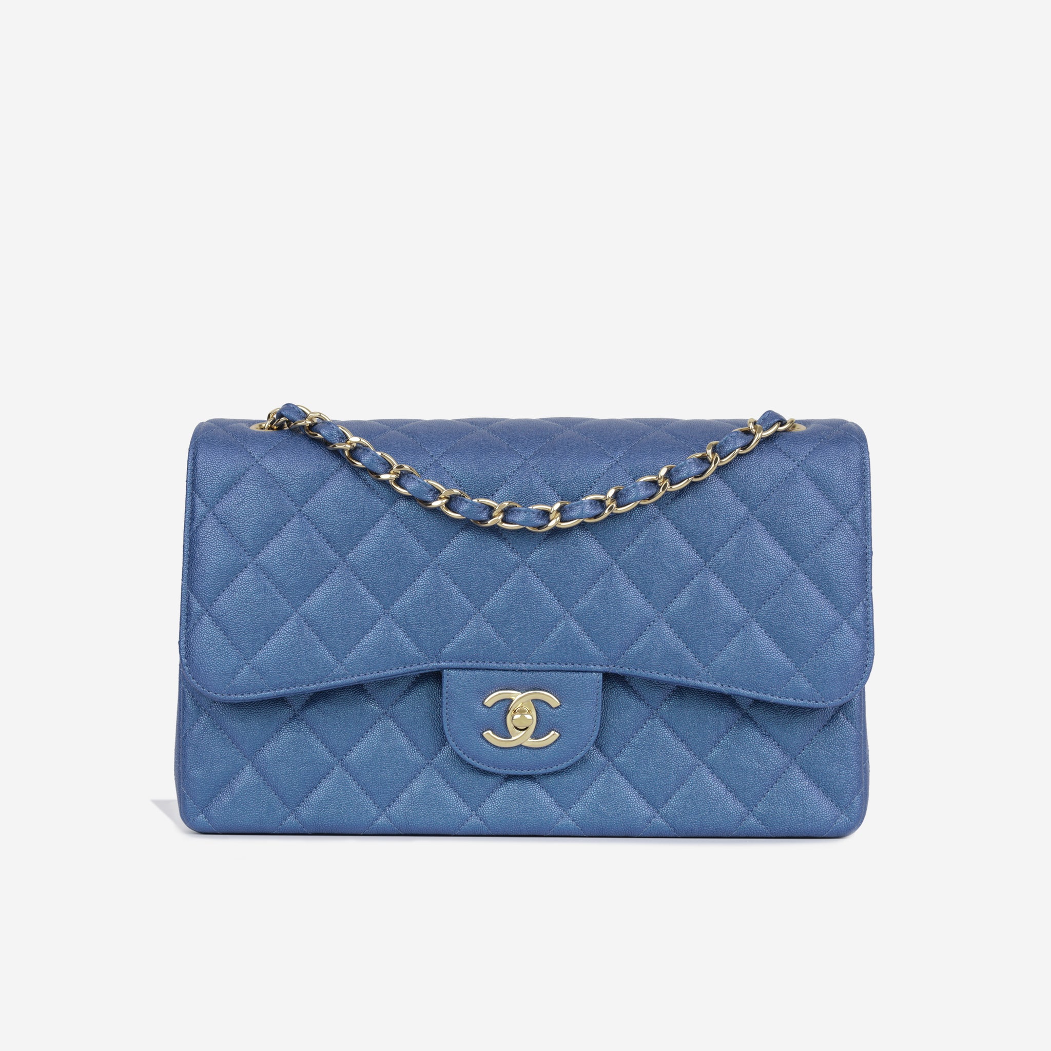 Chanel - Classic Flap Bag - Jumbo - Blue iridescent caviar leather ...