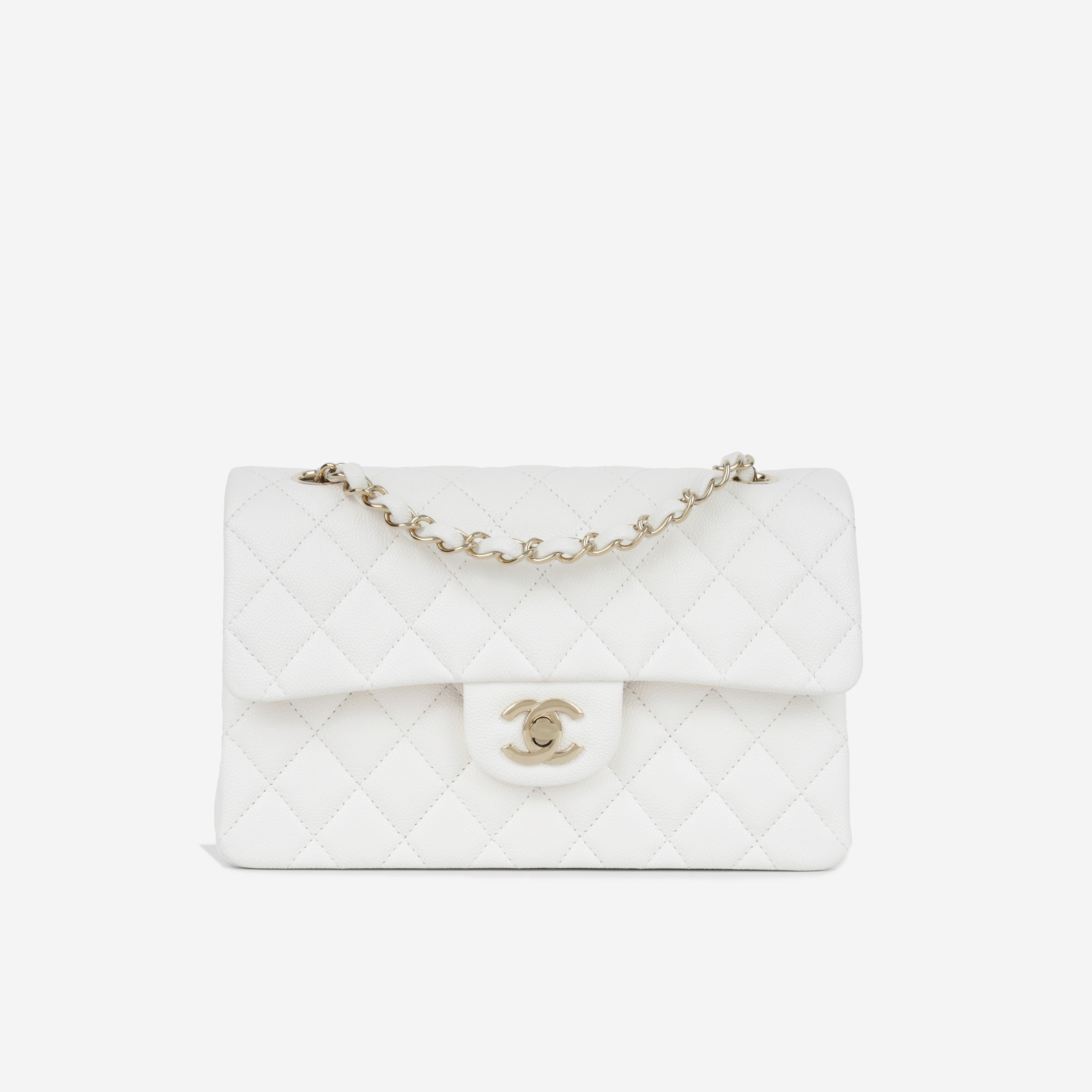 Chanel - Small Classic Flap Bag - White Caviar CGHW - Immaculate – Bagista