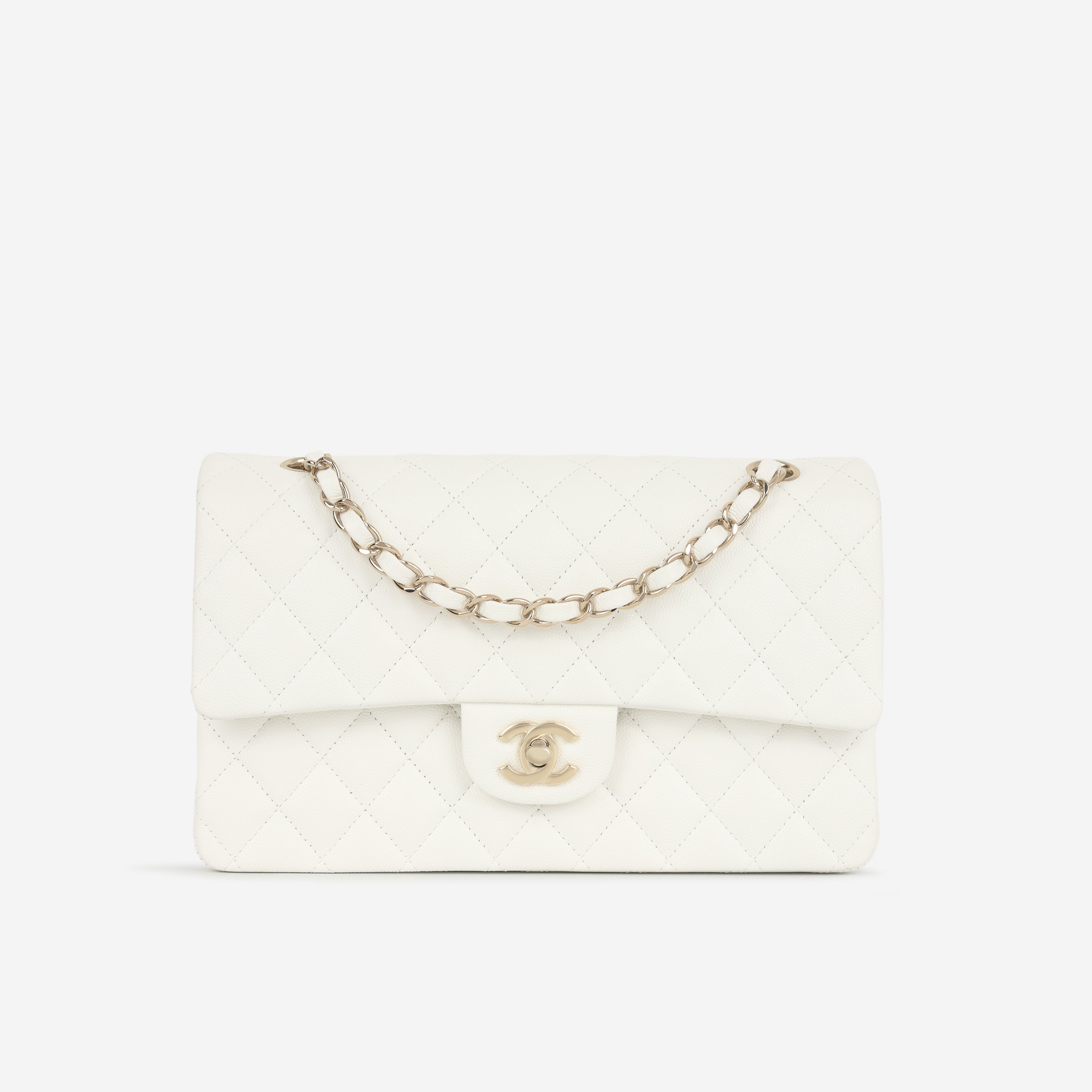 Chanel - Medium Classic Flap - White Quilted Caviar Flap SHW - 2022 ...