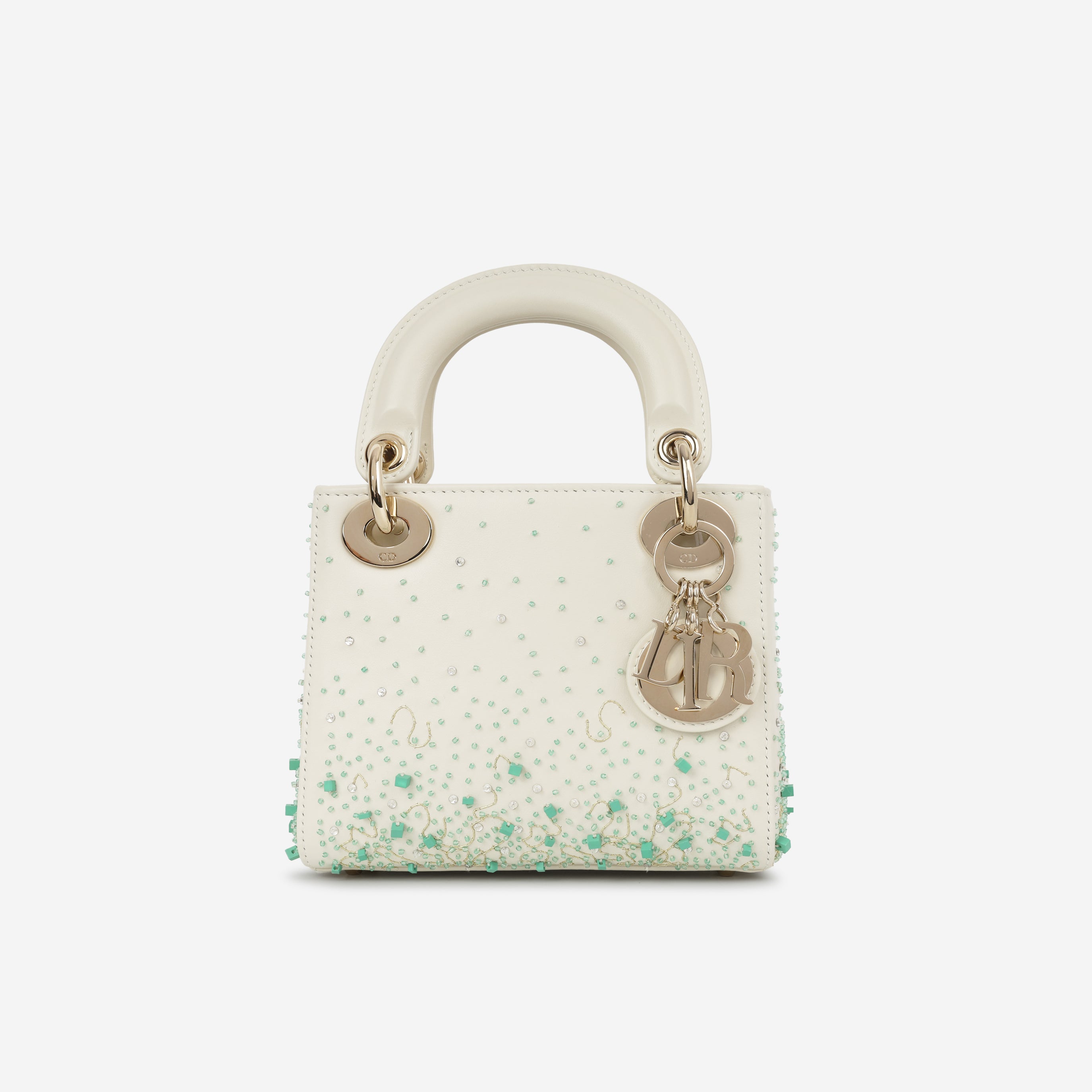Dior - Mini Lady Dior White Lambskin Mint Green Crystals Detailing CGHW ...
