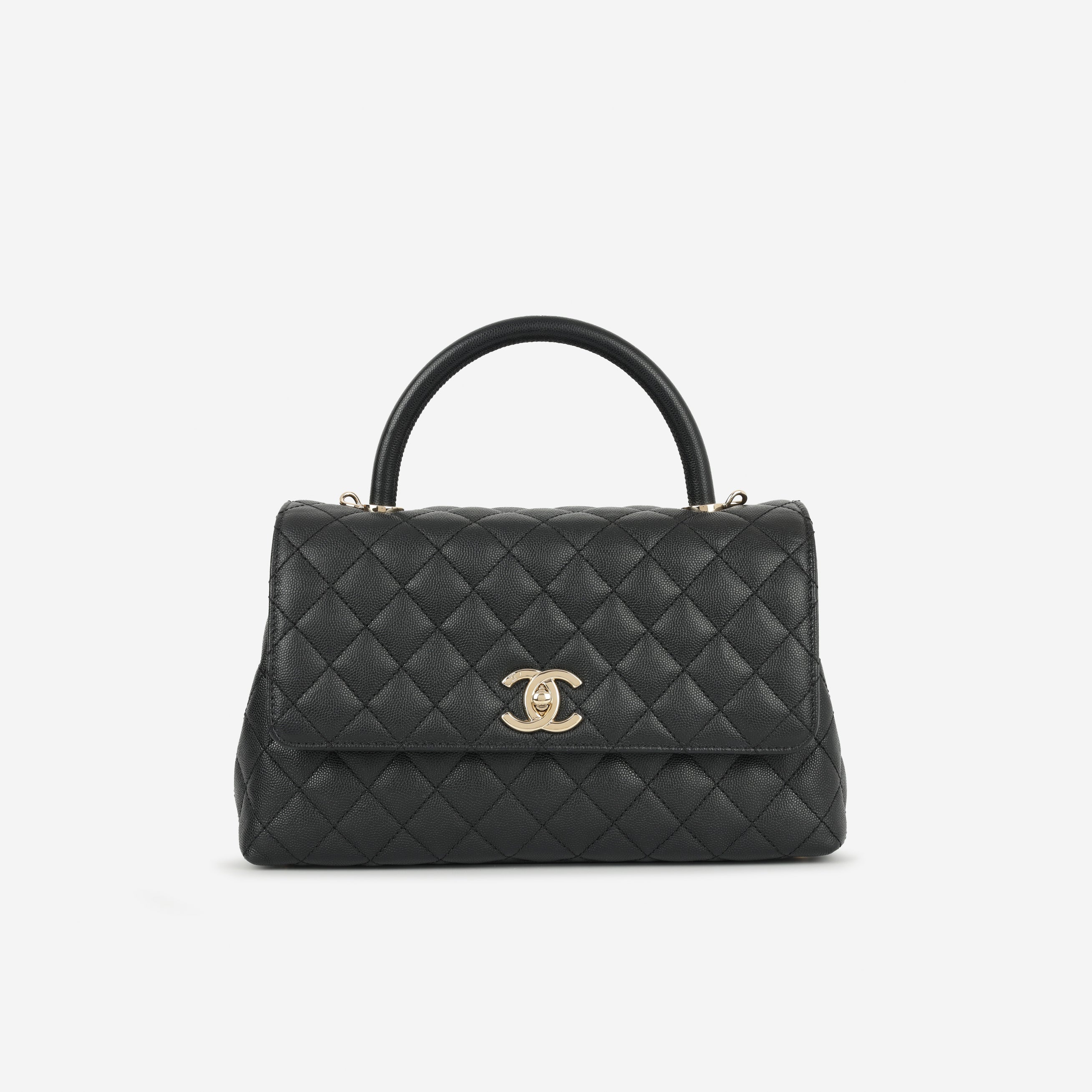 Chanel Medium Coco Handle in Black Caviar – Champagne Gold Hardware ...