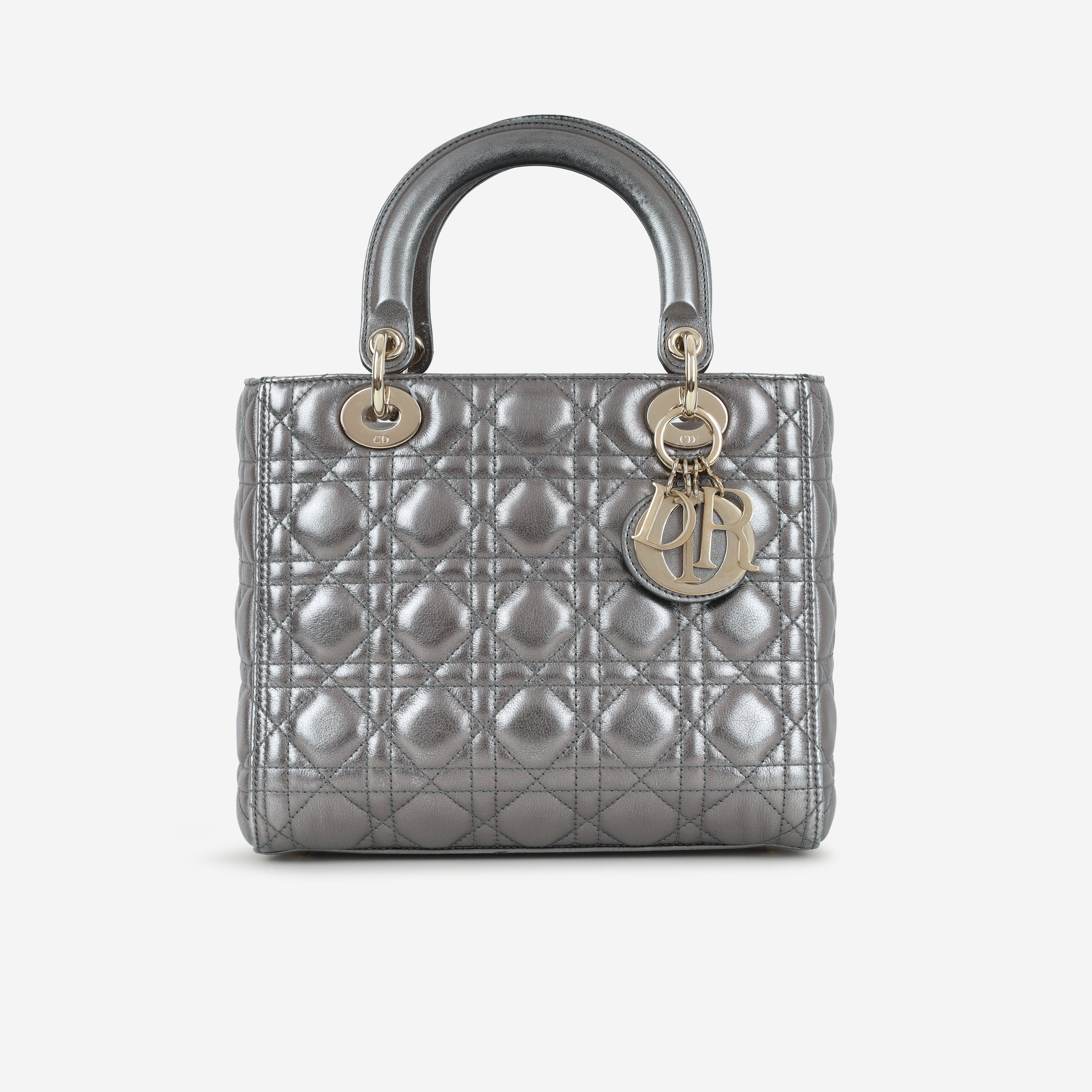 Medium Lady Dior Metallic Silver Lambskin | Pre-Loved & Authentic – Bagista