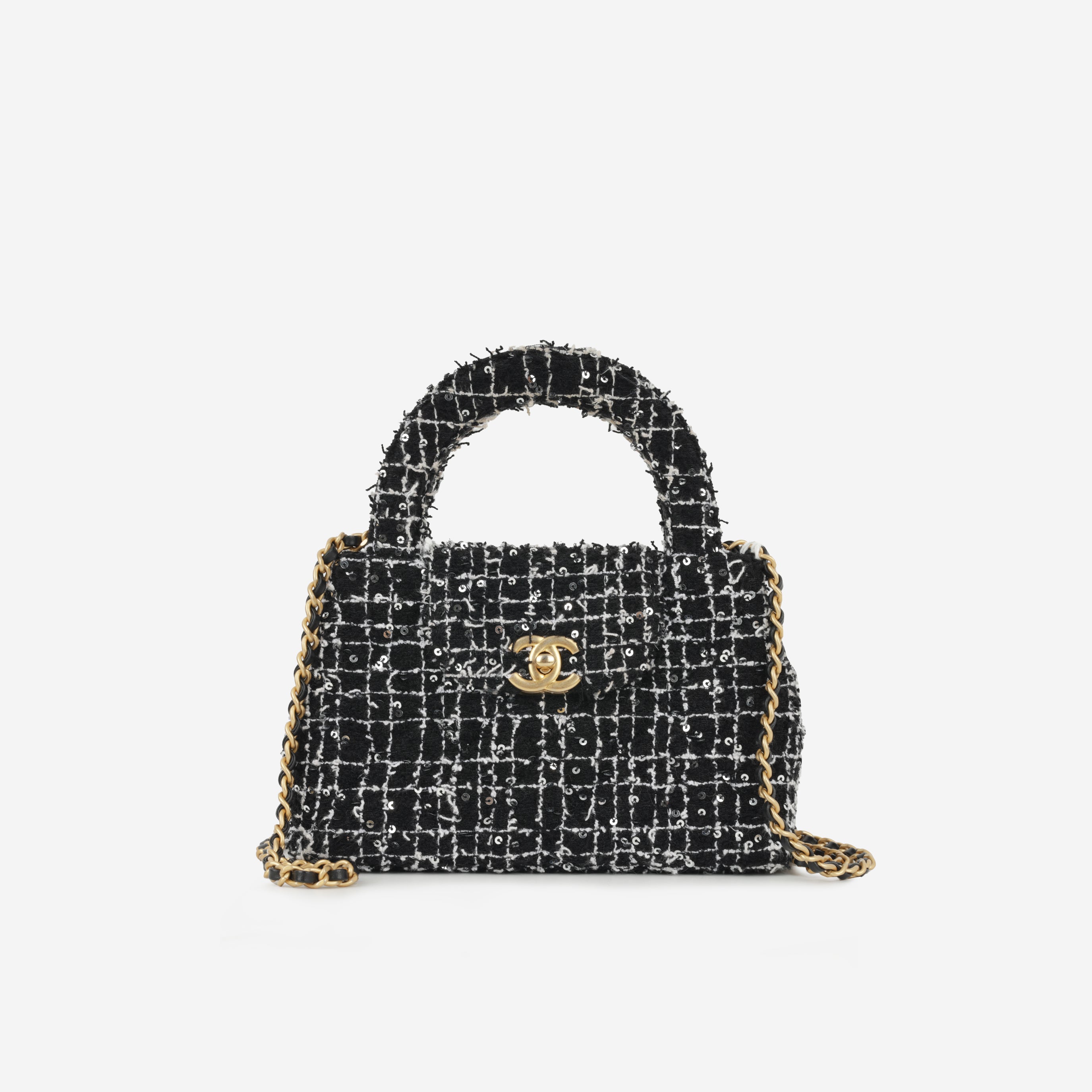 Chanel Small Kelly Re-Edition - Black/White Tweed | Gold Hardware – Bagista
