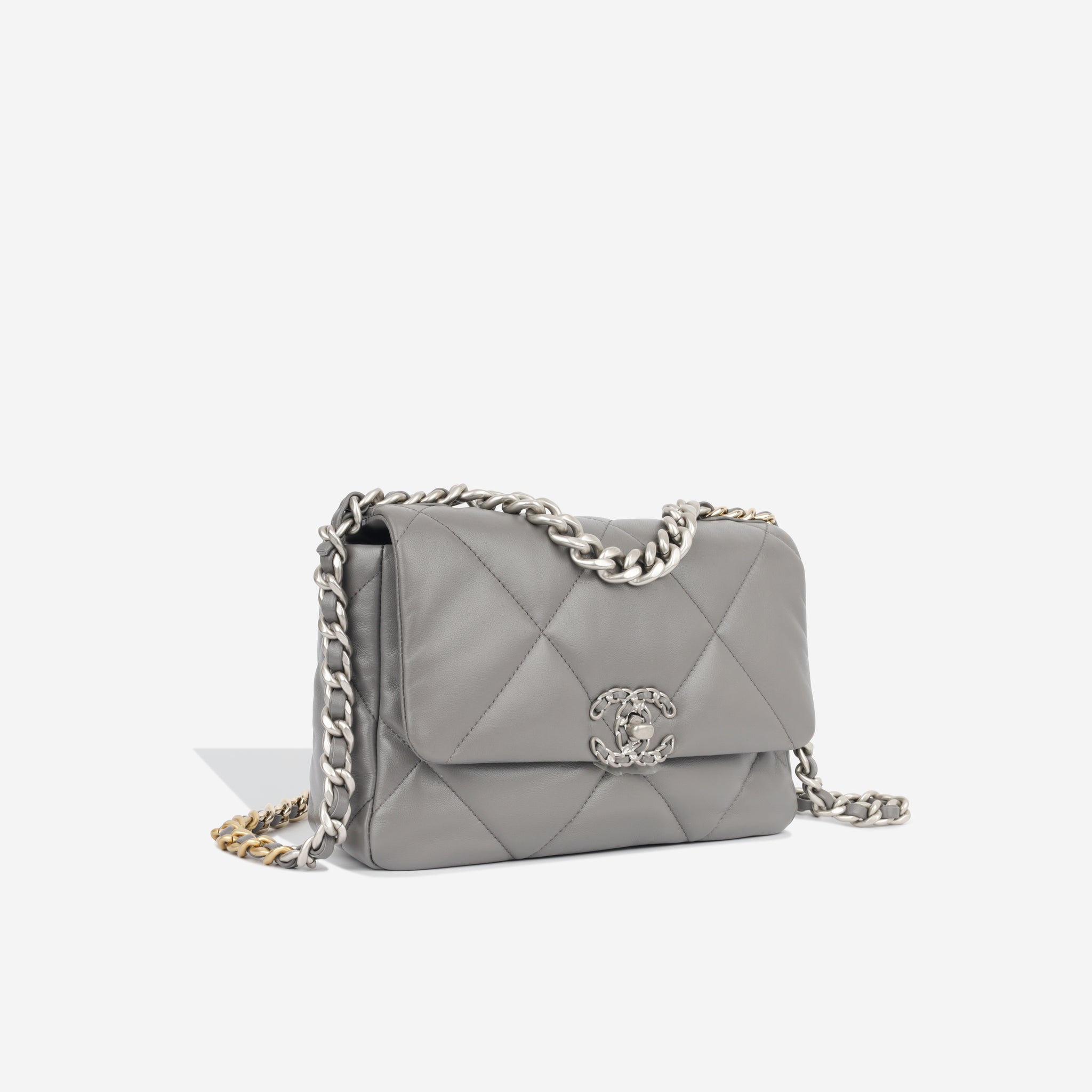 Chanel - Chanel 19 Flap Bag - Small - Grey Lambskin - MHW - Unused | Bagista