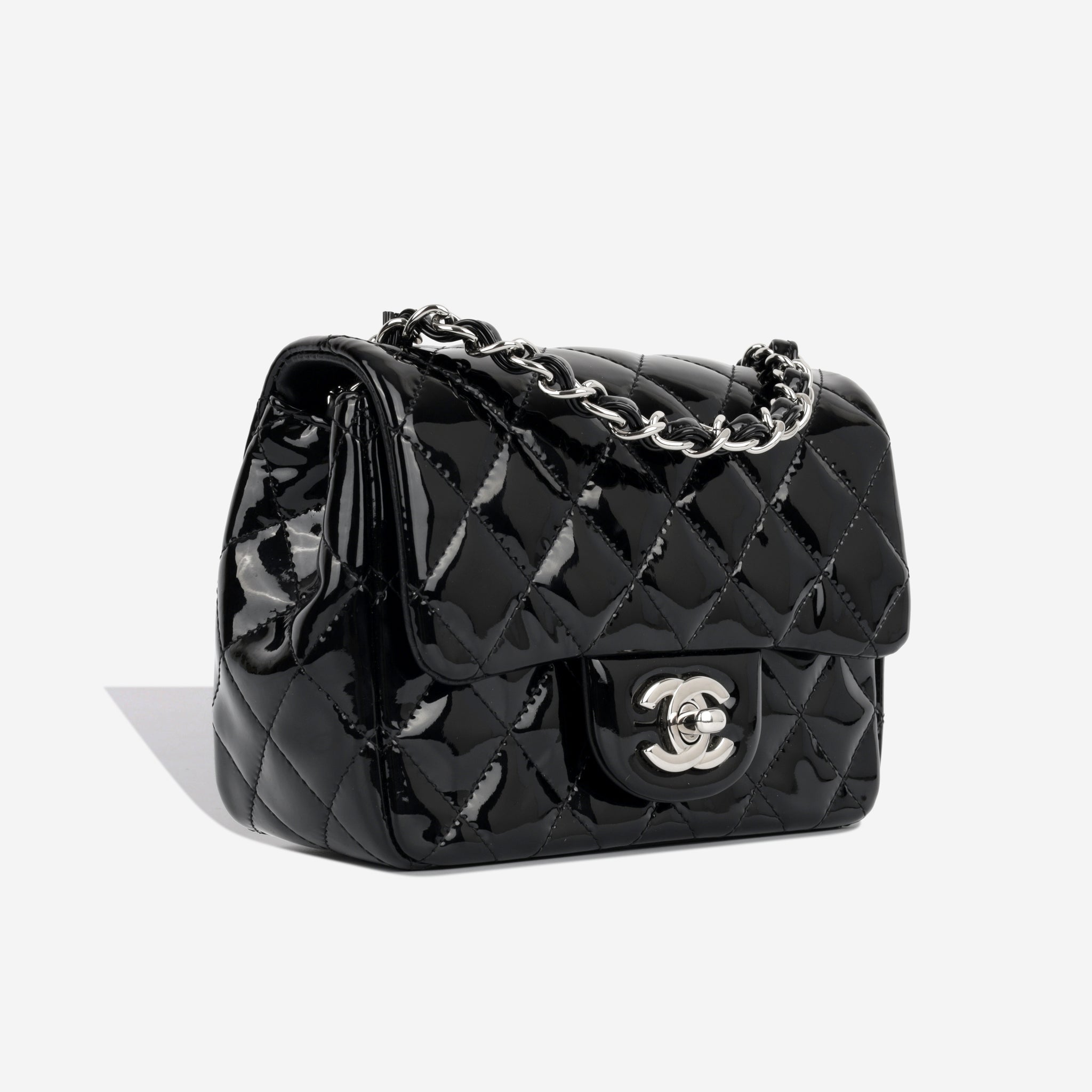 Chanel - Mini Square Classic Flap Bag - Black Patent - SHW - Immaculate ...