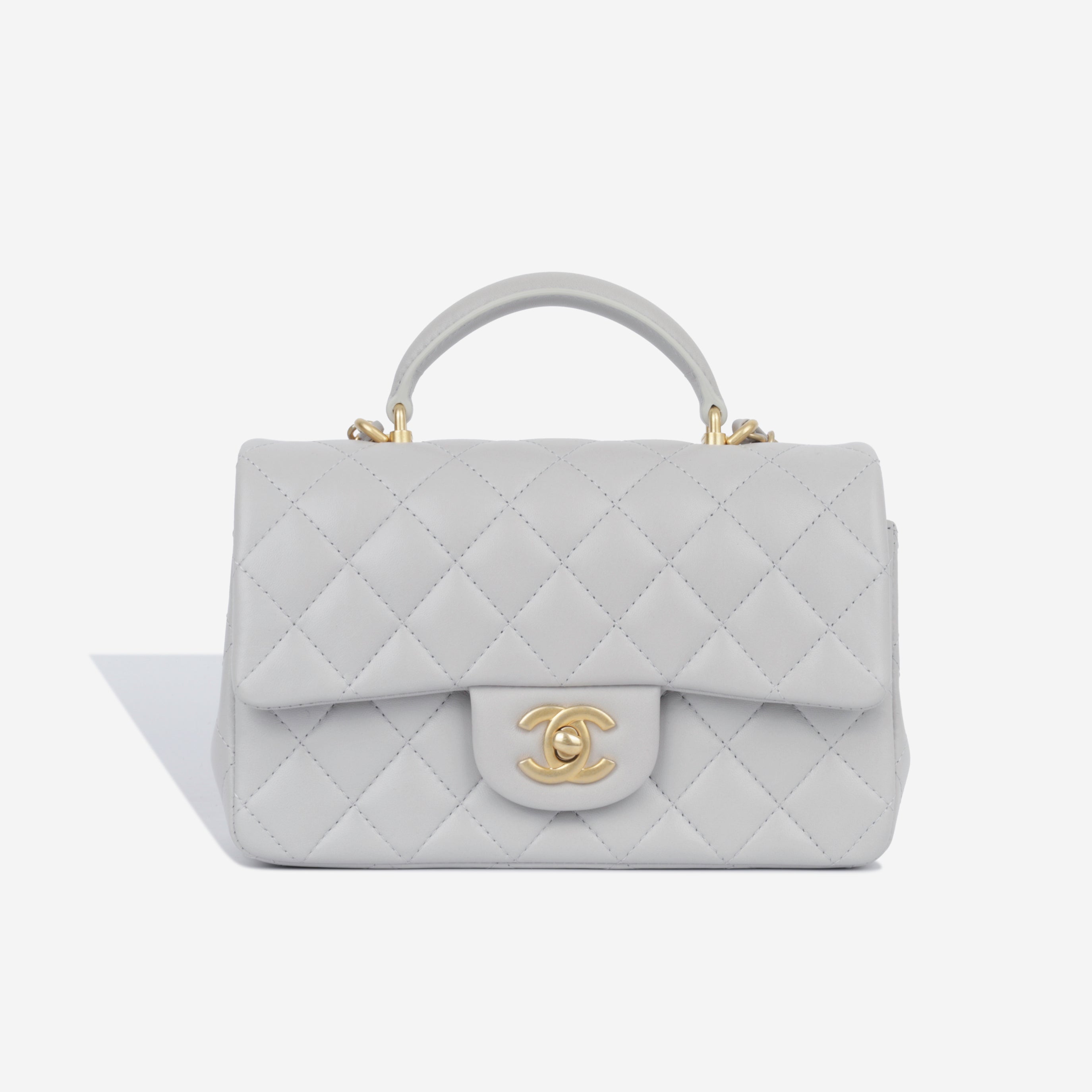 Chanel - Mini Rectangular Top Handle Classic Flap Bag - Grey Lambskin ...