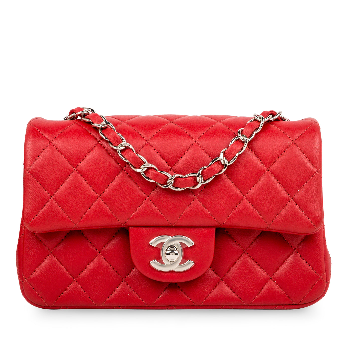 Chanel - Mini Rectangular Classic Flap Bag - Red Lambskin - SHW | Bagista