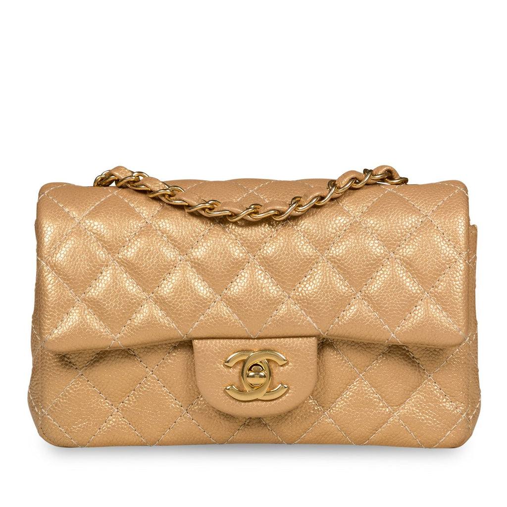 Chanel - Mini Rectangular Classic Flap Bag - Gold Caviar - GHW | Bagista
