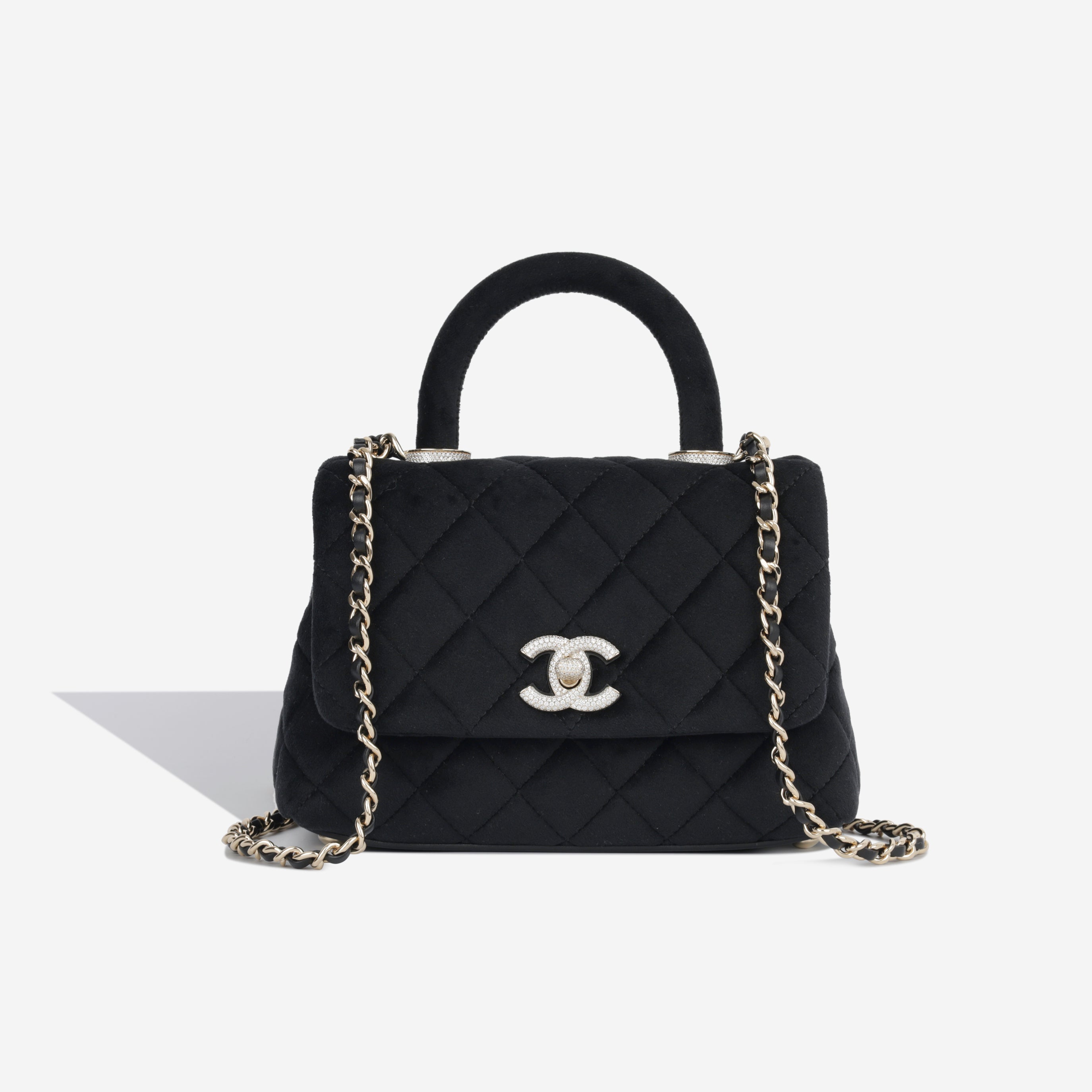 Chanel - Coco Handle - Mini - Black Velvet Diamonte - Pre Loved – Bagista